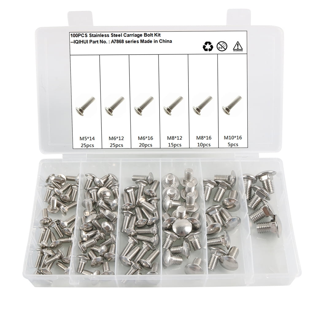 BrowQuartz 100 Pieces/Set Stainless Steel Carriage Screw Portable ...