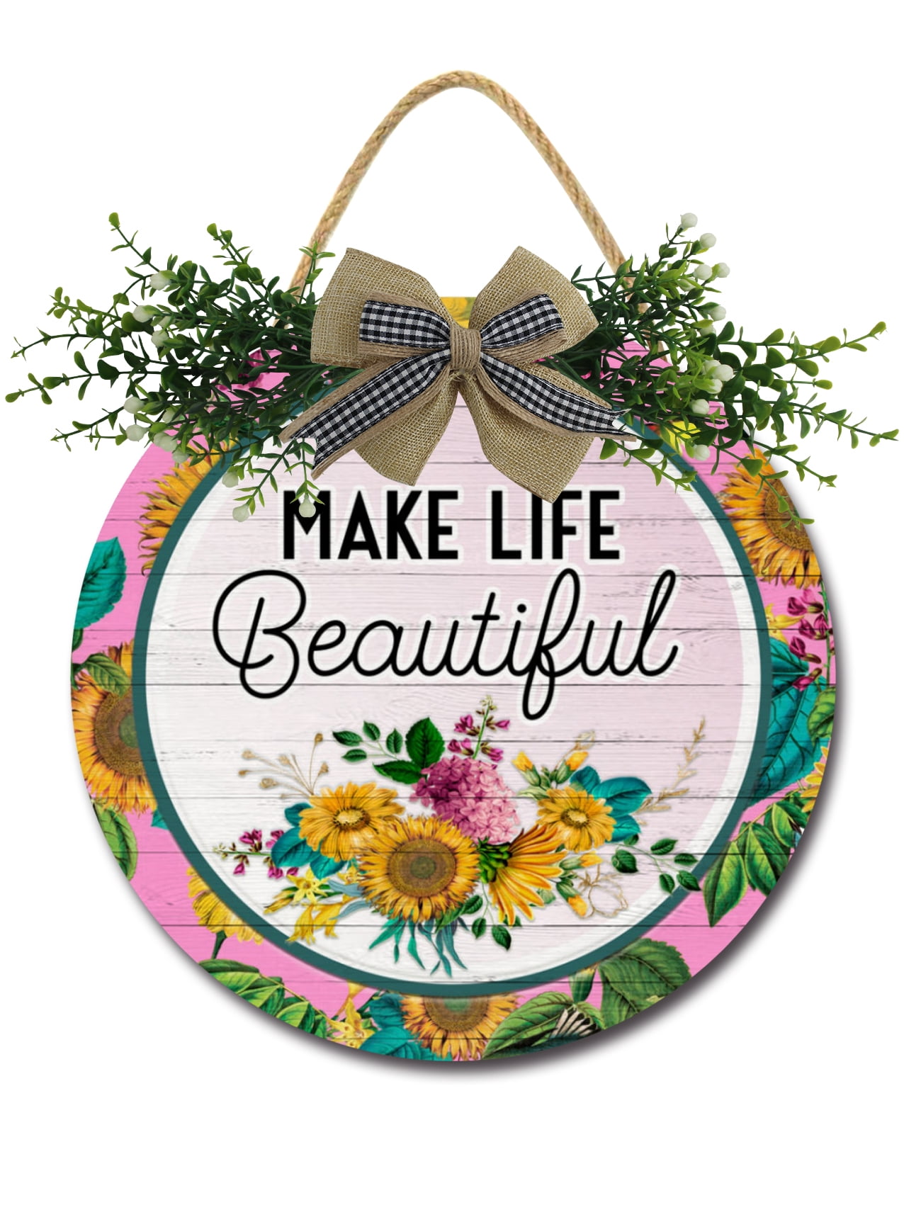 Make Life Beautiful Door Sign Home Decor Round Wood Wreaths Wall ...