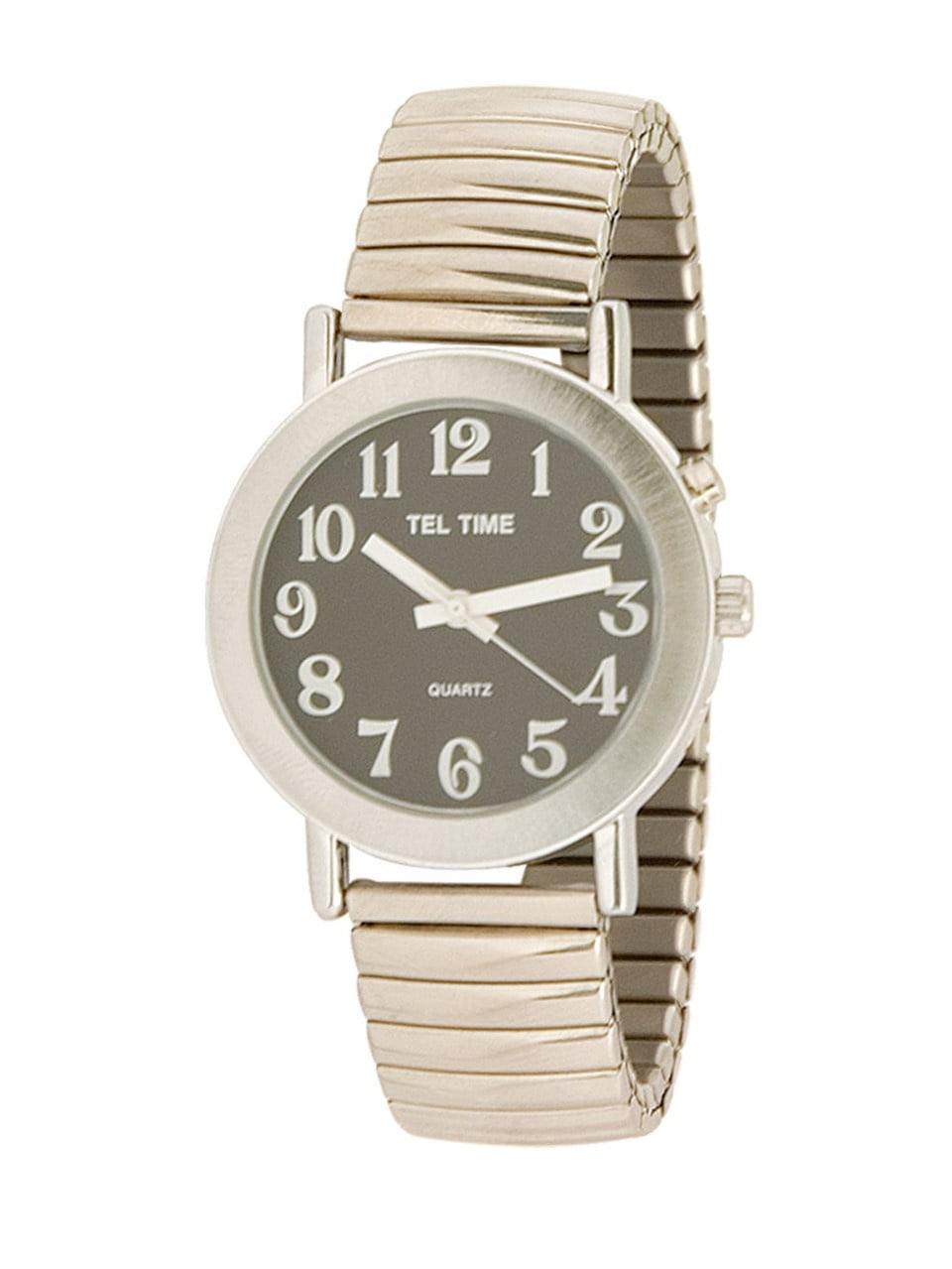 Mens Chrome Expansion One Button Talking Watch - Black Face - Walmart.com