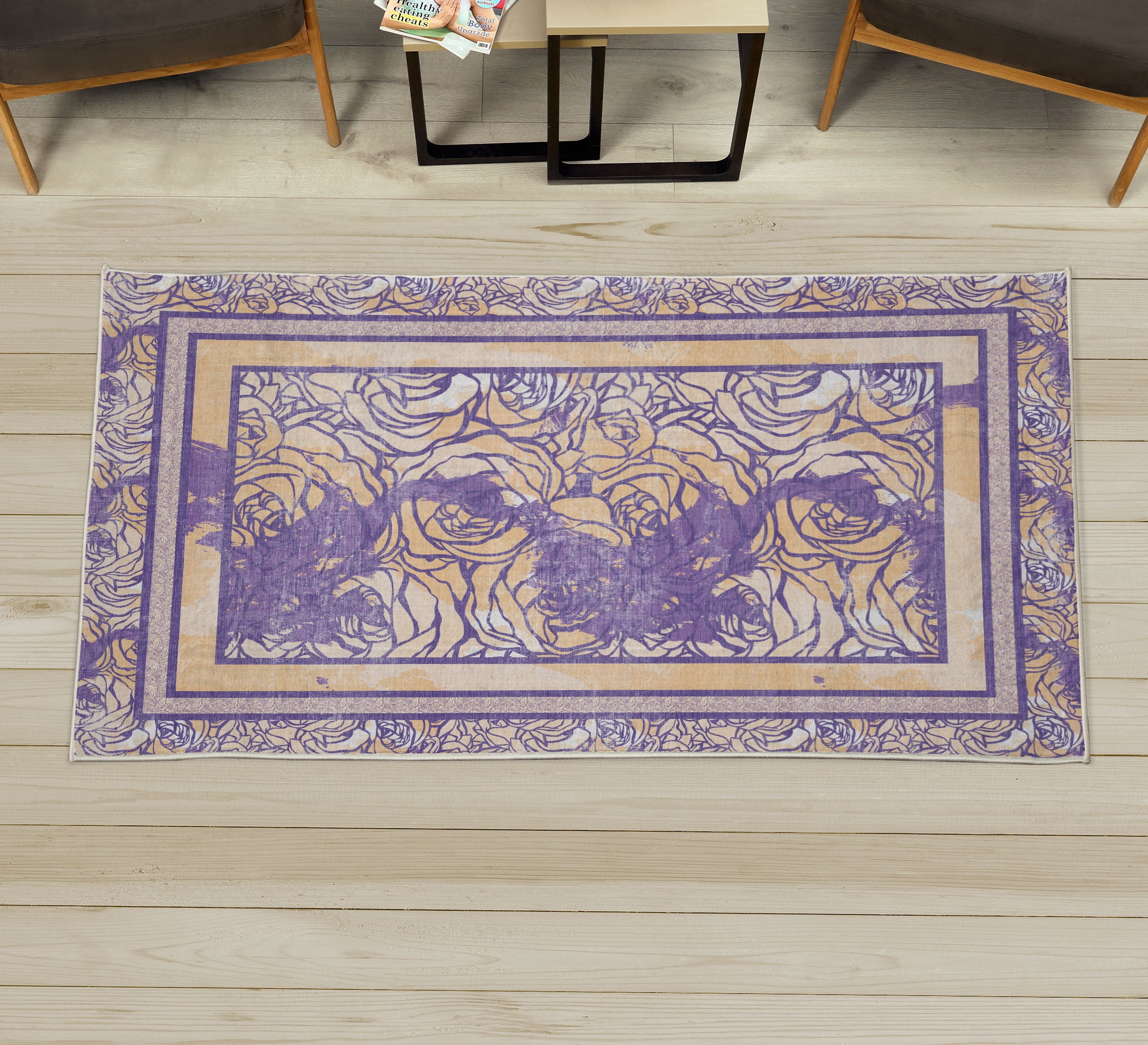 Floral Decorative Rug, Romantic Composition of Love Flowers Blossoming ...