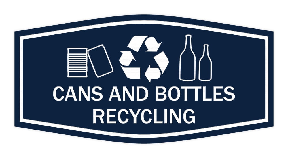 Fancy Cans and Bottles Recycling Sign (Navy Blue / White) - Small ...