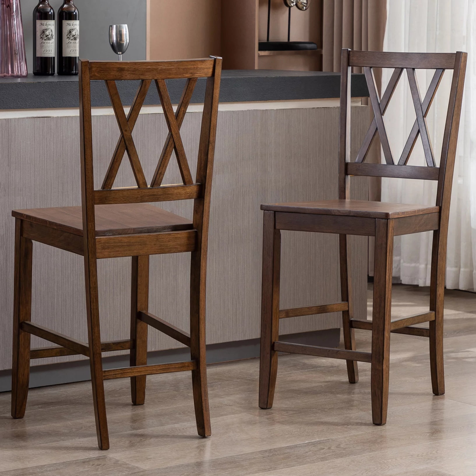 Duhome Wood Counter Height Bar Stools Set of 2, 24" Bar Chairs with ...