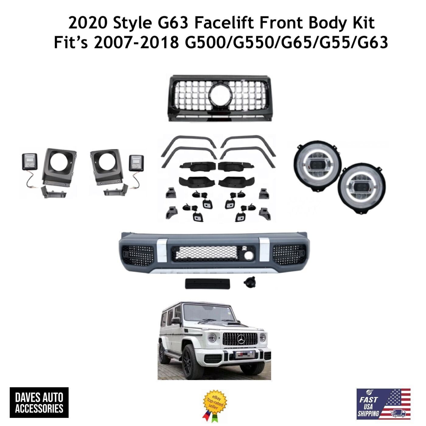 G63 Bumper Grille for G500 G550 G55 Body Kit Facelift Upgrade 2019 ...