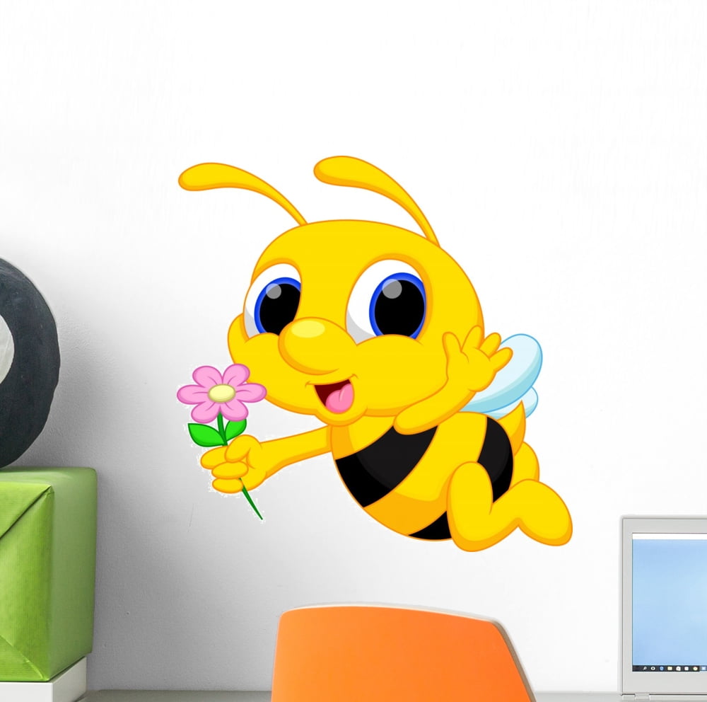 Cute Bee Cartoon Flying Wall Mural by Wallmonkeys Peel and Stick ...