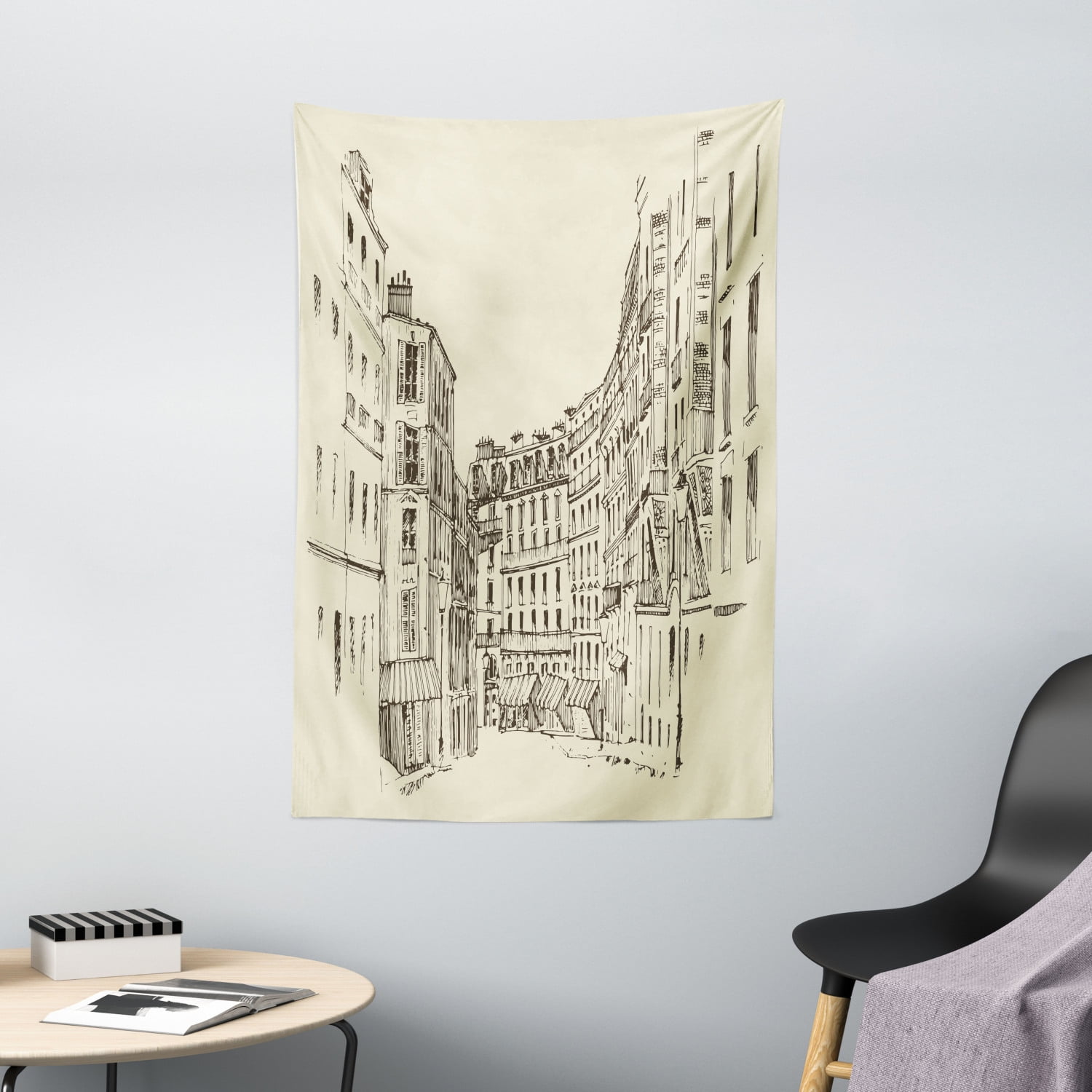 Paris Tapestry, Hand Drawn Buildings of France European Classic ...