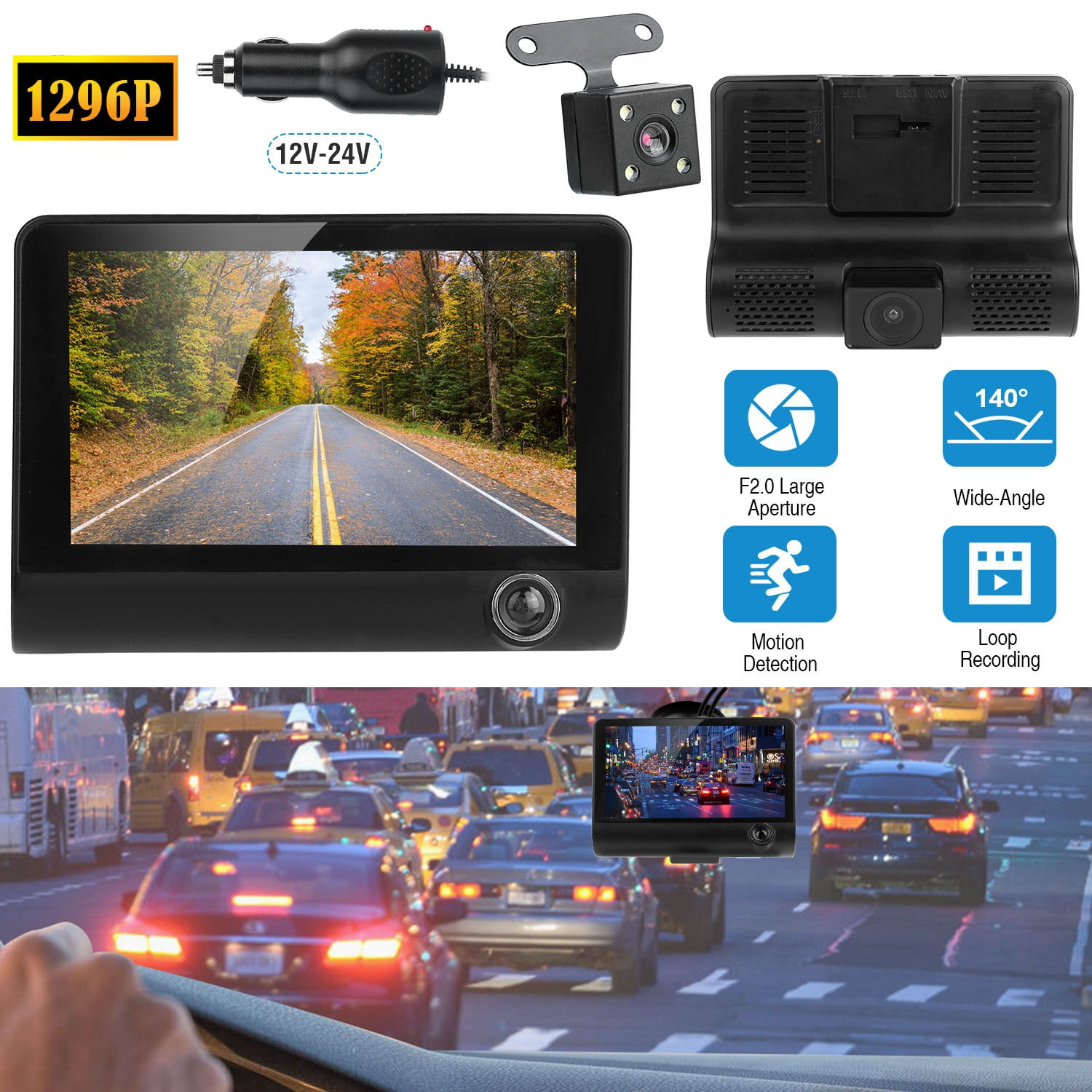 iMounTEK Dash Cam for Cars, 1296P Full HD Dash Camera with 4inch LCD ...