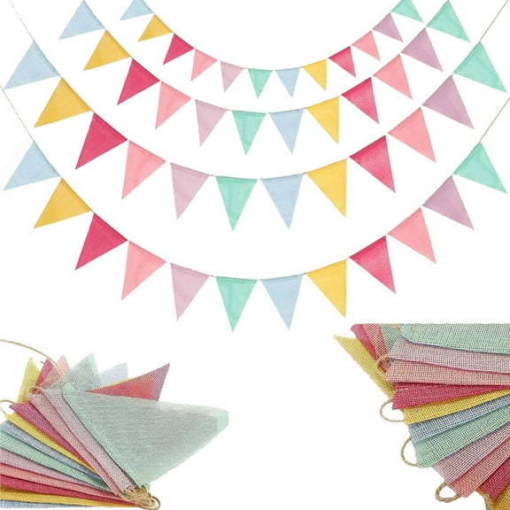 LULULION 4Pcs Assorted Color Linenette Triangle Banner Hanging Bunting ...