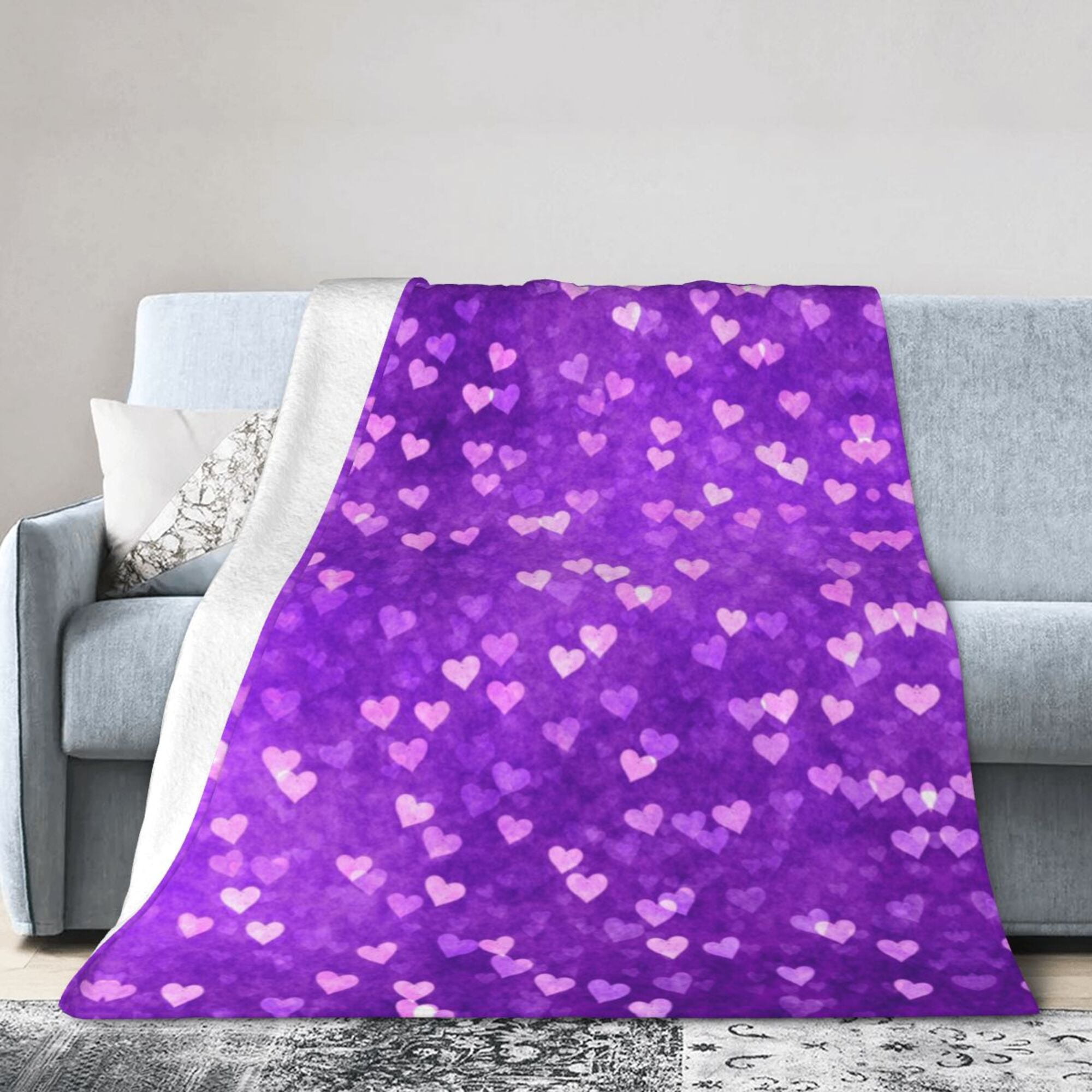 Anti-Pilling Flannel Bed Throw Blankets Hearts Bokeh Lights - Couch ...