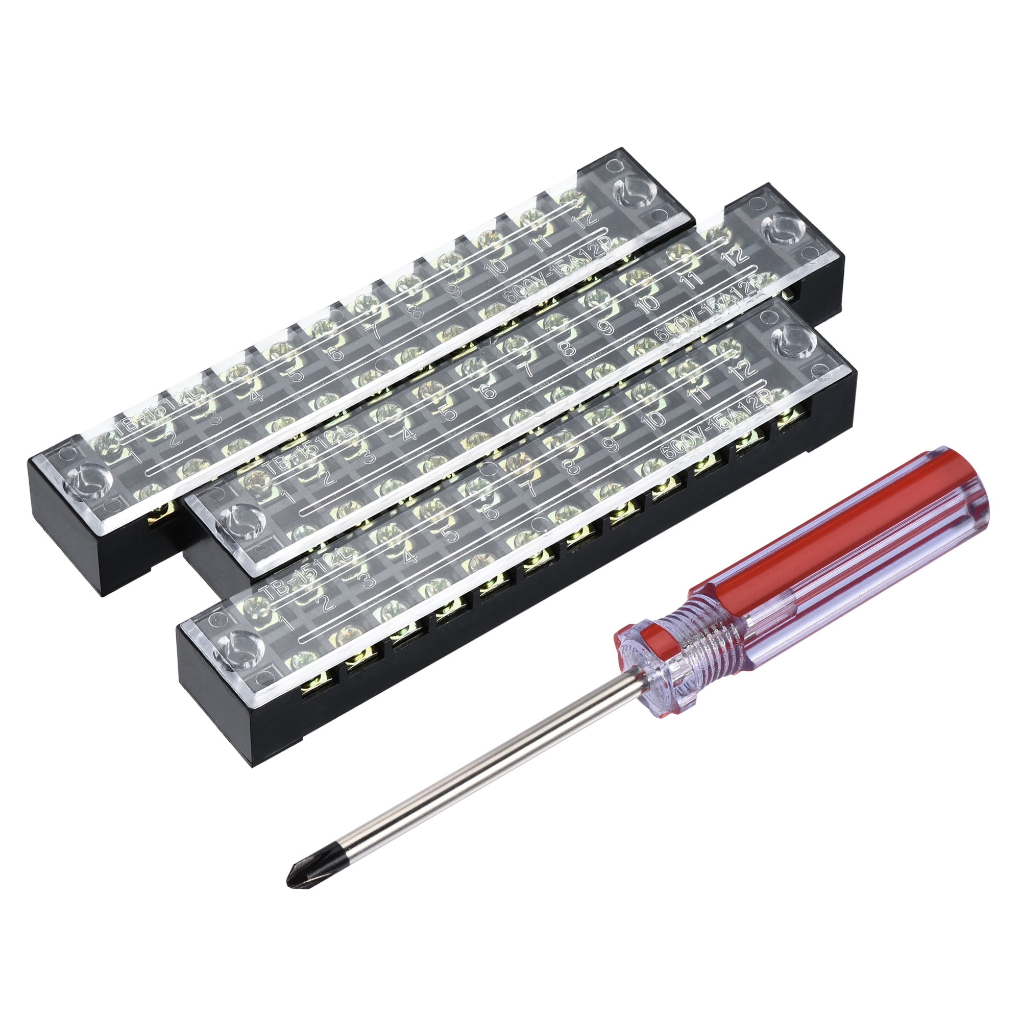 Uxcell Terminal Strip Barrier Block 12 Positions Dual Rows 600V 15A ...