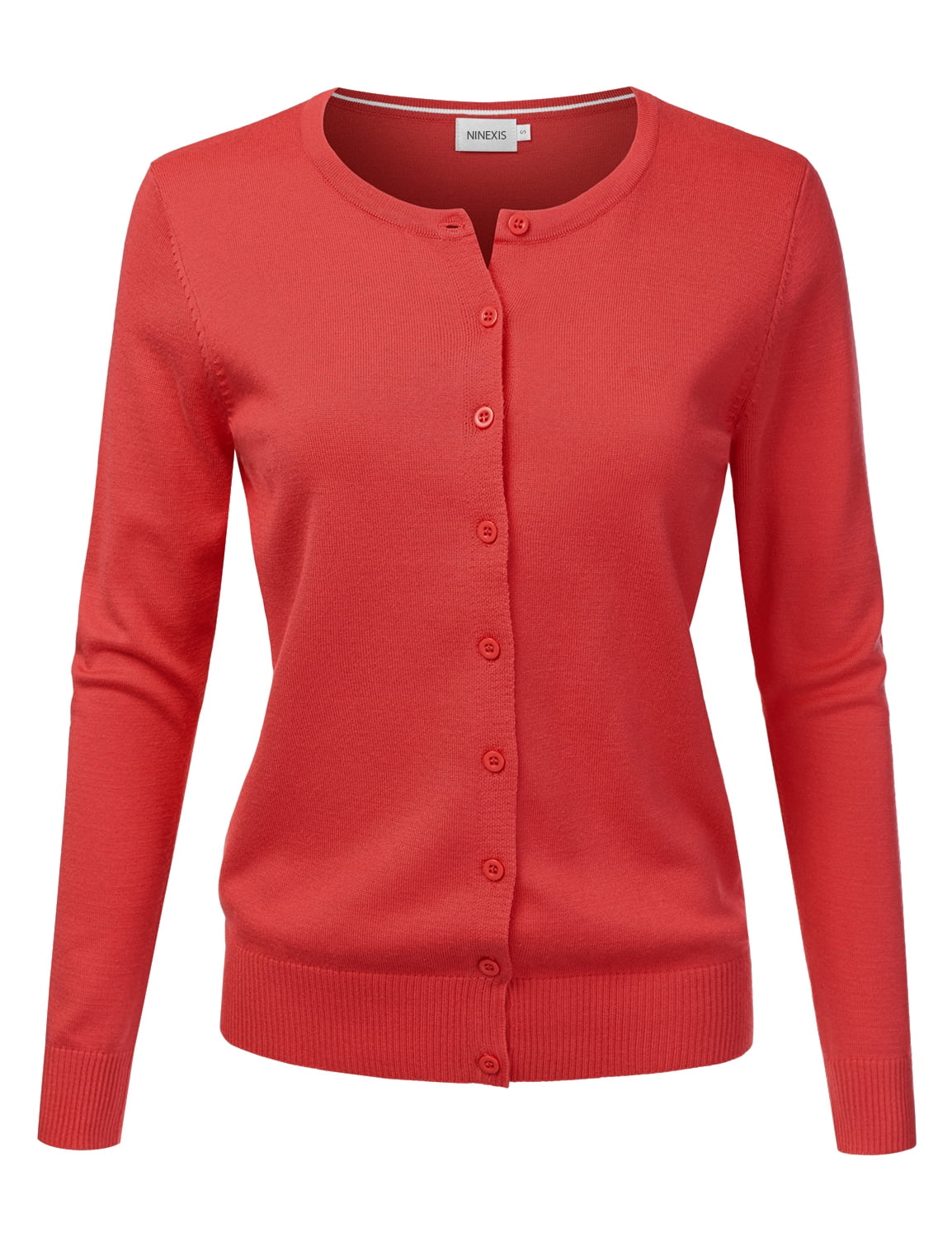ninexis-womens-basic-crew-neck-long-sleeve-button-down-cardigan