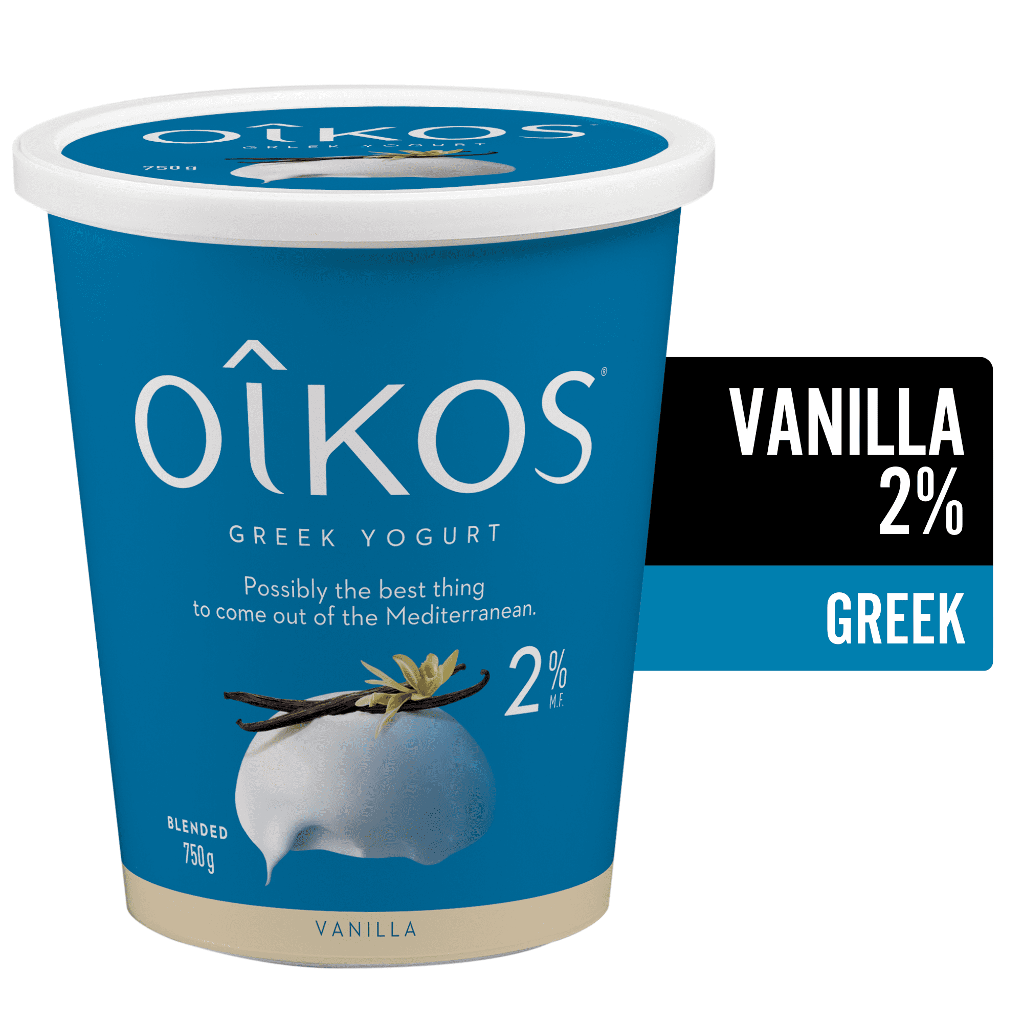 Click here for Oikos Greek Yogurt  Vanilla  Blended  2 M. F. 750g prices