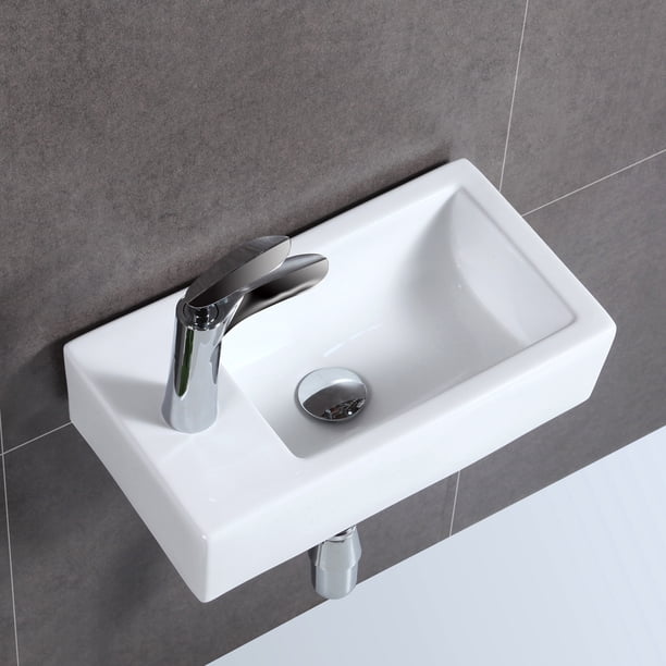 HOROW Bathroom Corner Sink, 18”x10" Small Wall Mount Sink Rectangle ...