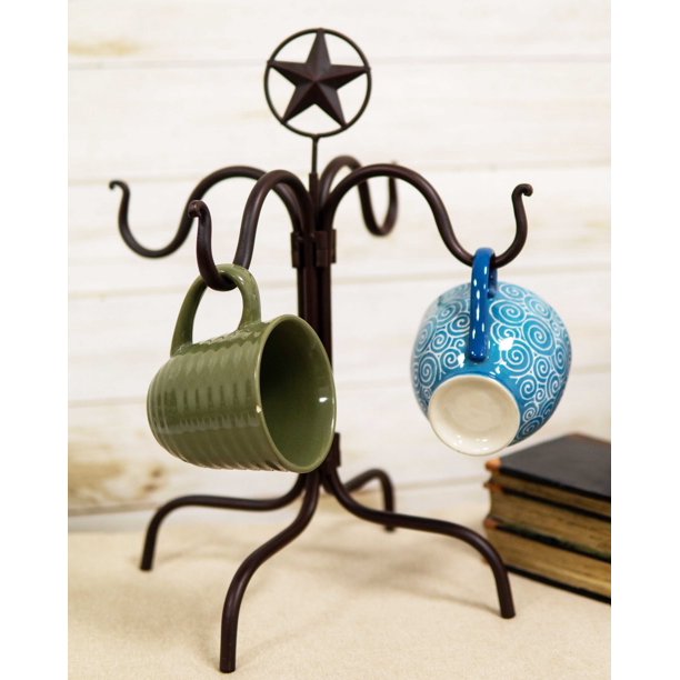 Rustic Western Lone Star Mug Tree Metal Holder Organizer Rack Stand ...