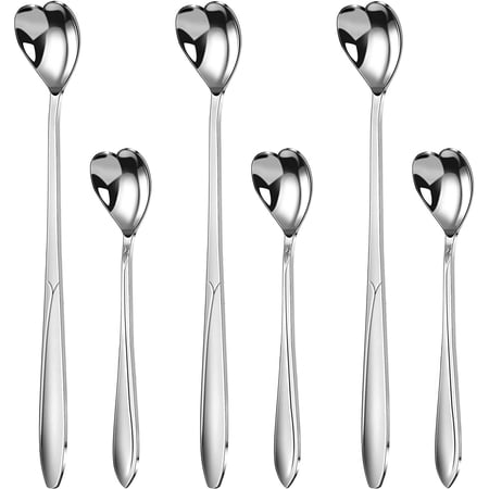 6 Pieces Heart-Shaped Spoons Set, 6.7 Inch and 4.9 Inch Coffee Espresso ...