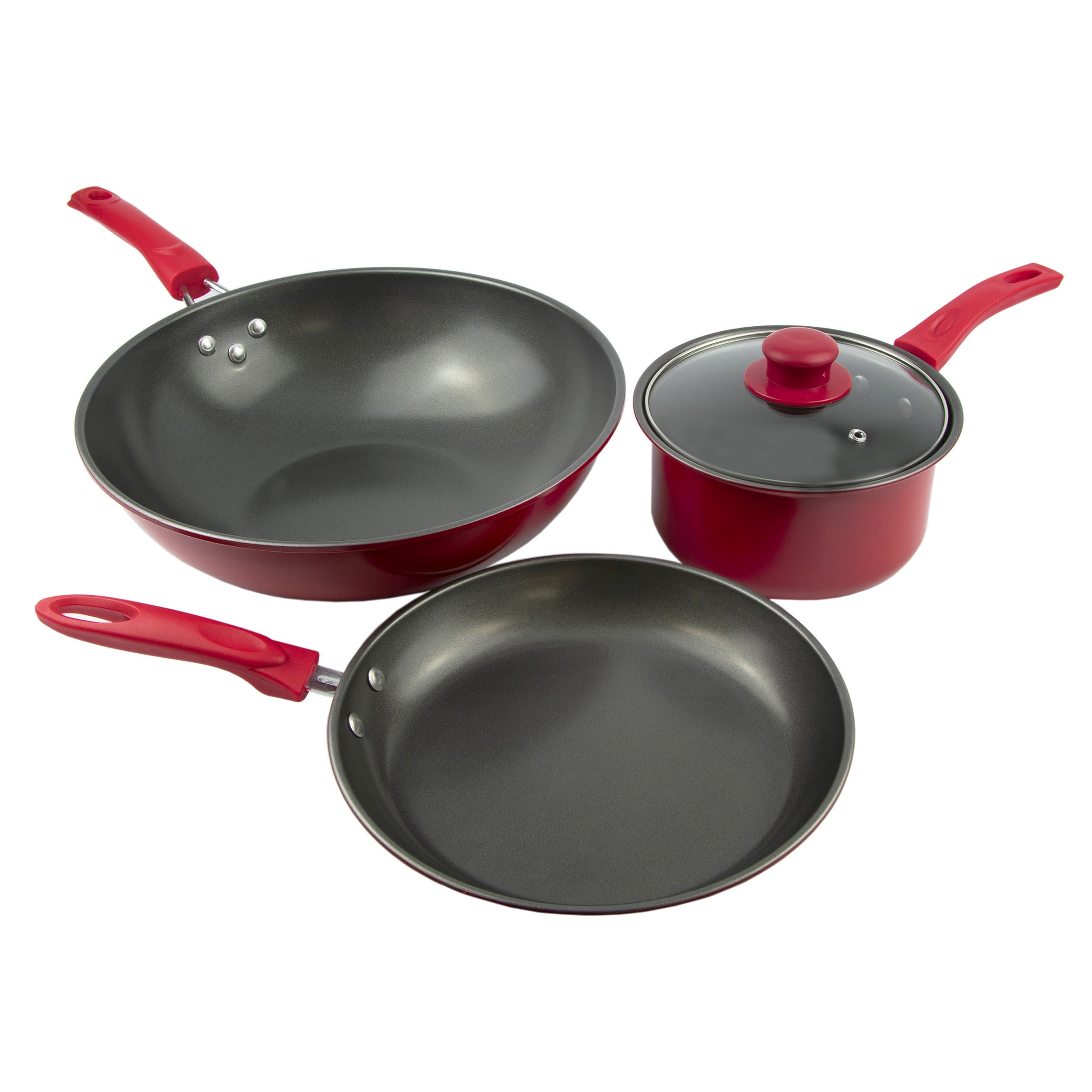 Smart Home 4-Piece Non-Stick Cookware Set in Red - Walmart.com
