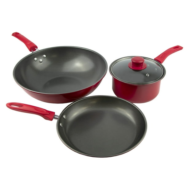 Smart Home 4-Piece Non-Stick Cookware Set in Red - Walmart.com