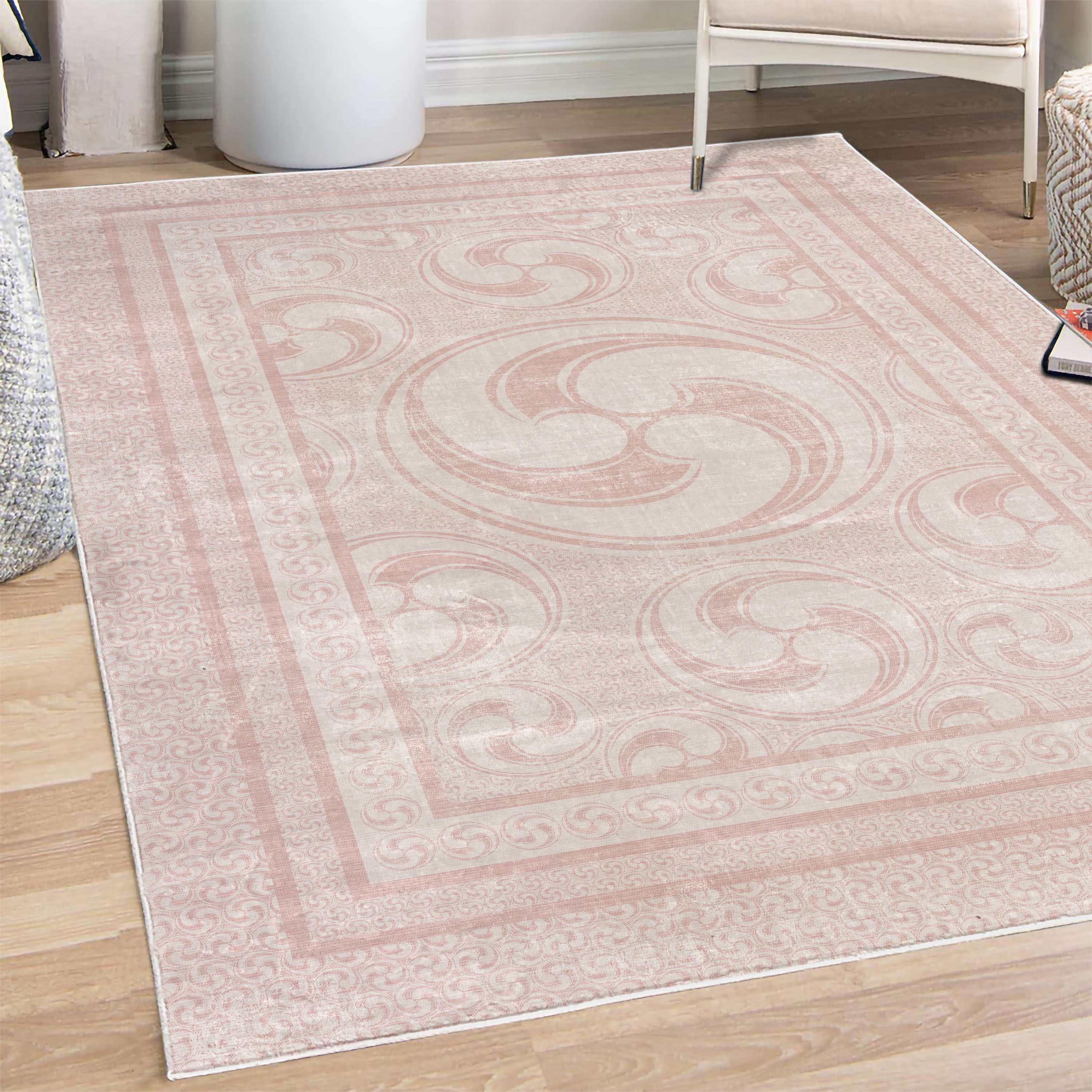 Geometric Decorative Rug, Whirling Look Abstract Circle Design Rounds ...