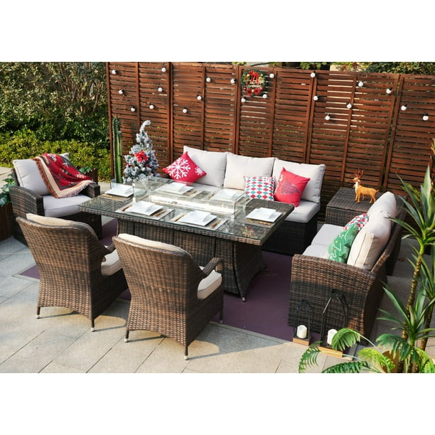 Direct Wicker 7-Piece Rattan Patio Conversation Sofa Set with Rectangle ...