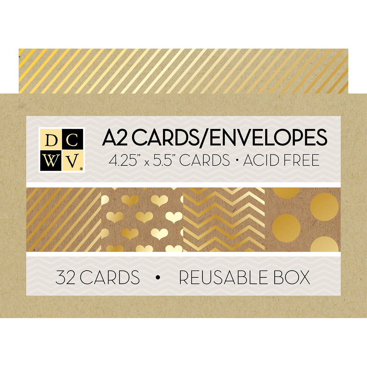 Dcwv Boxed A2 Cards W/Envelopes (4.375"X5.75")-Kraft W/Gold Foil 32/Pkg ...