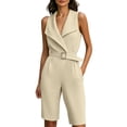 Binmer Women's Sleeveless V Neck Romper with Self Tie Belt ,Solid Color ...