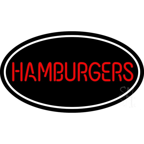 Burger Circle LED Neon Sign 24 x 24 - inches, Black Square Cut Acrylic ...