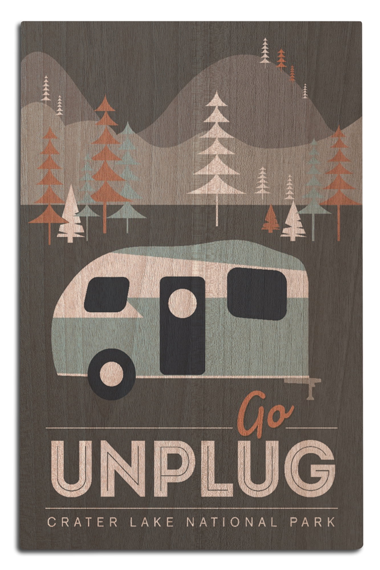 Crater Lake National Park, Go Unplug, Retro Camper Birch Wood Wall Sign ...