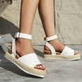 BERANMEY Open Toe Buckle Ankle Strap Espadrilles with Flatform Wedge ...