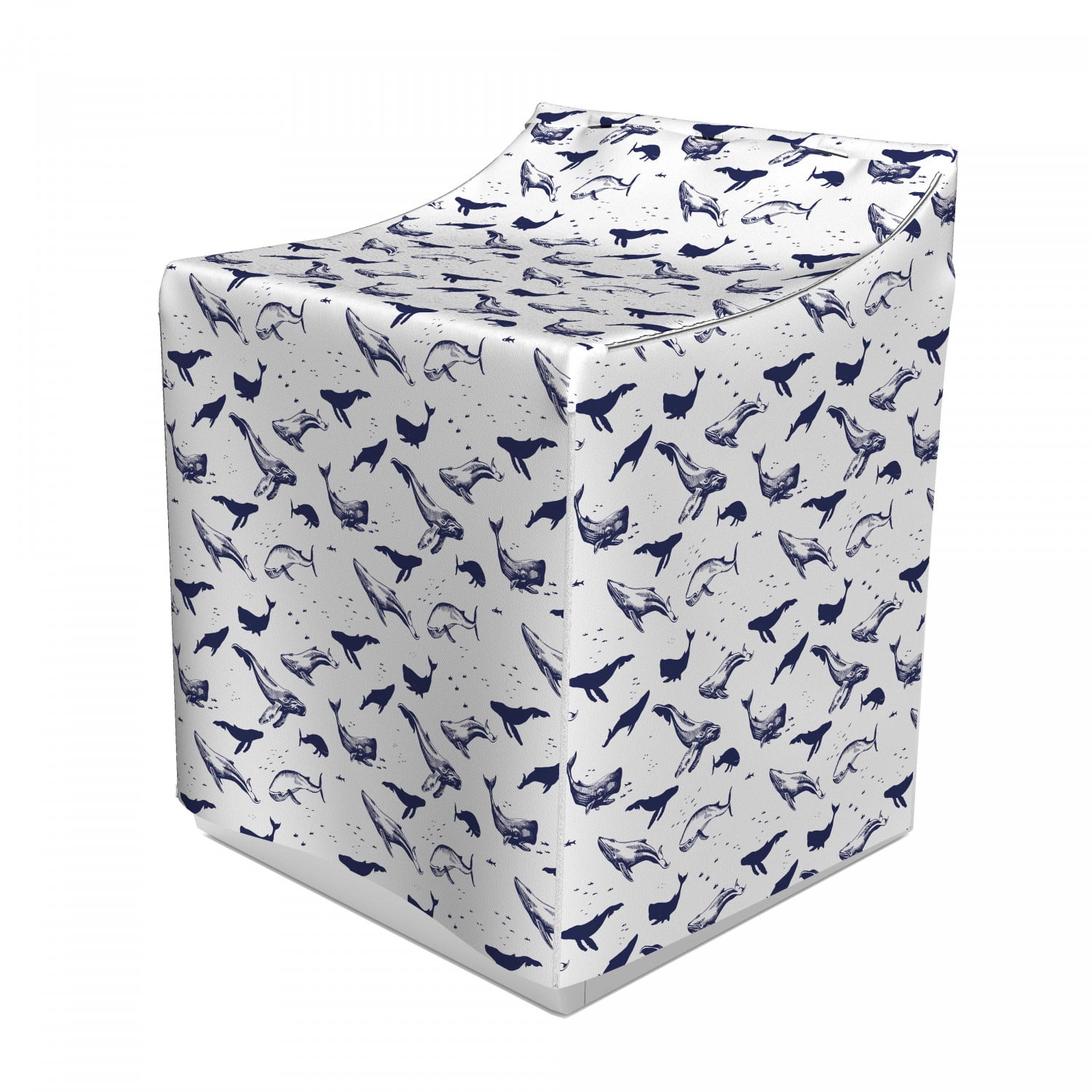 Whale Washer Cover, Monochrome Marine Exotic Ocean Fishes Whales ...