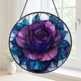 Blooming Purple Rose Stained Glass Style Suncatcher for Window Decor ...