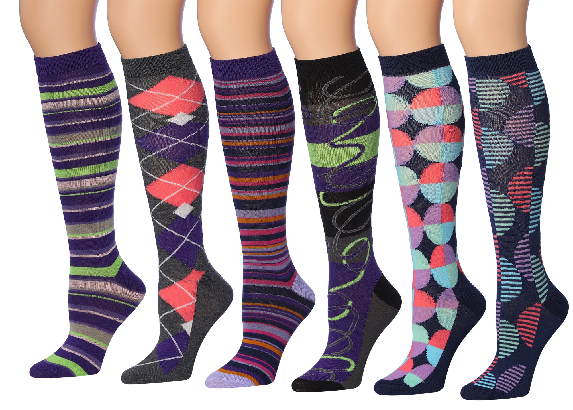 Colorfut Women's 6-Pairs Colorful Patterned Knee High Socks - Walmart.com