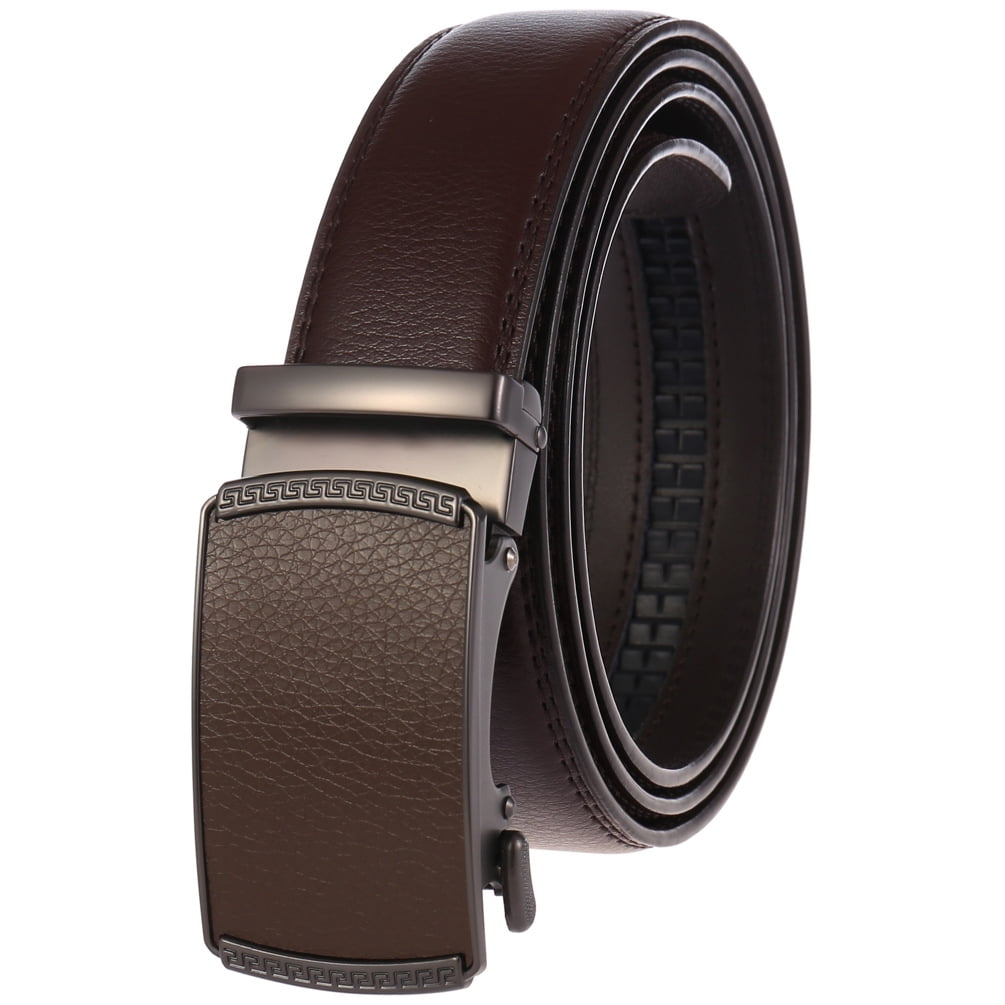 Lavencious Men's Genuine Leather Dress Ratchet Slide Belt 1.38" (Brown ...