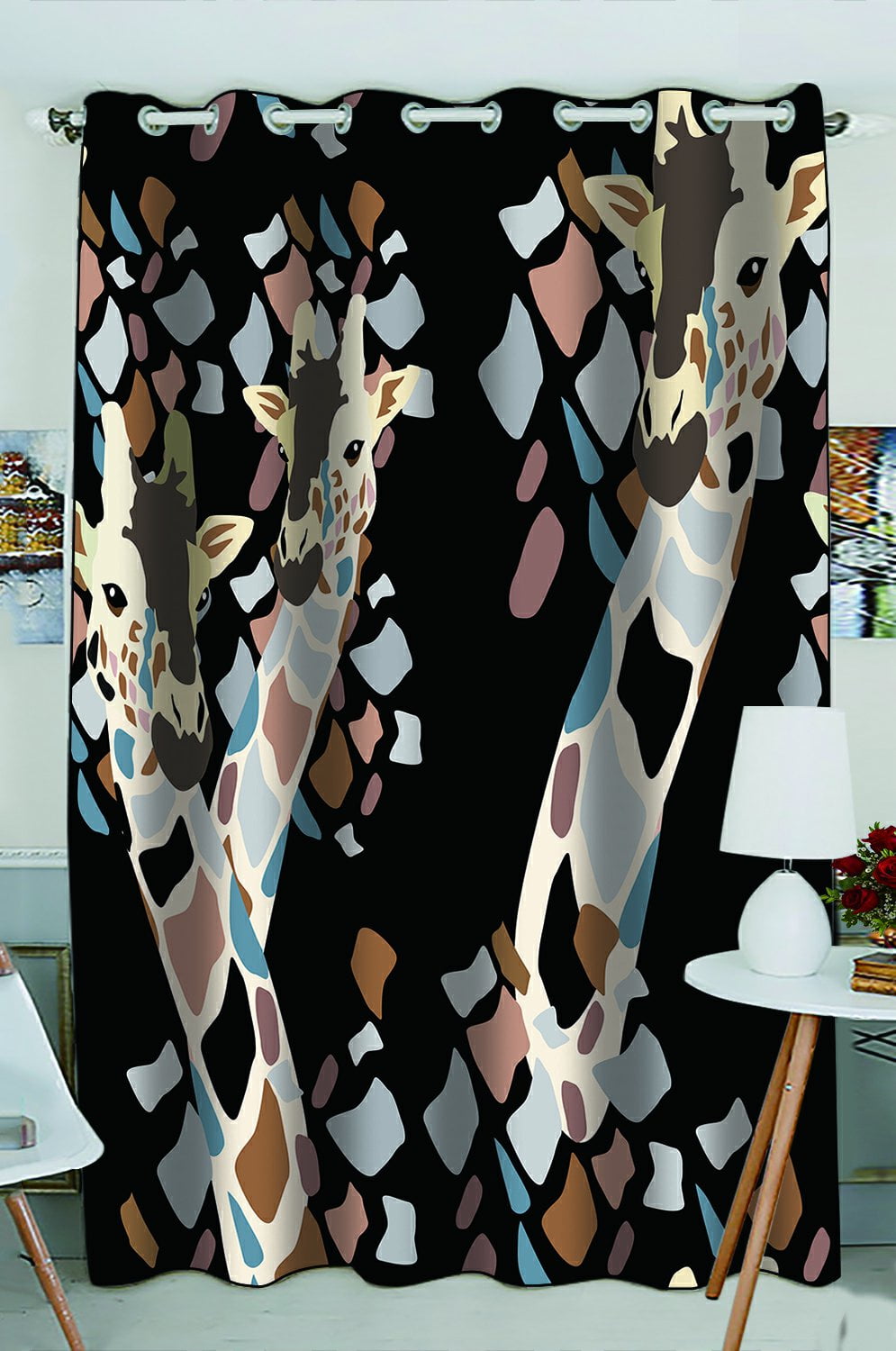 Phfzk Abstract Window Curtain, Cute Animal Giraffe Window Curtain ...