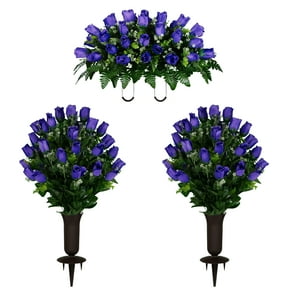 Sympathy Silks Artificial Blue Rose Buds - Two Bouquets & Saddle for ...