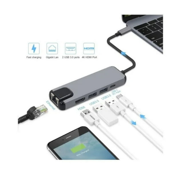 Adaptador Hub USB tipo C Ethernet HDMI USB 3.0 para MacBook | Walmart en línea