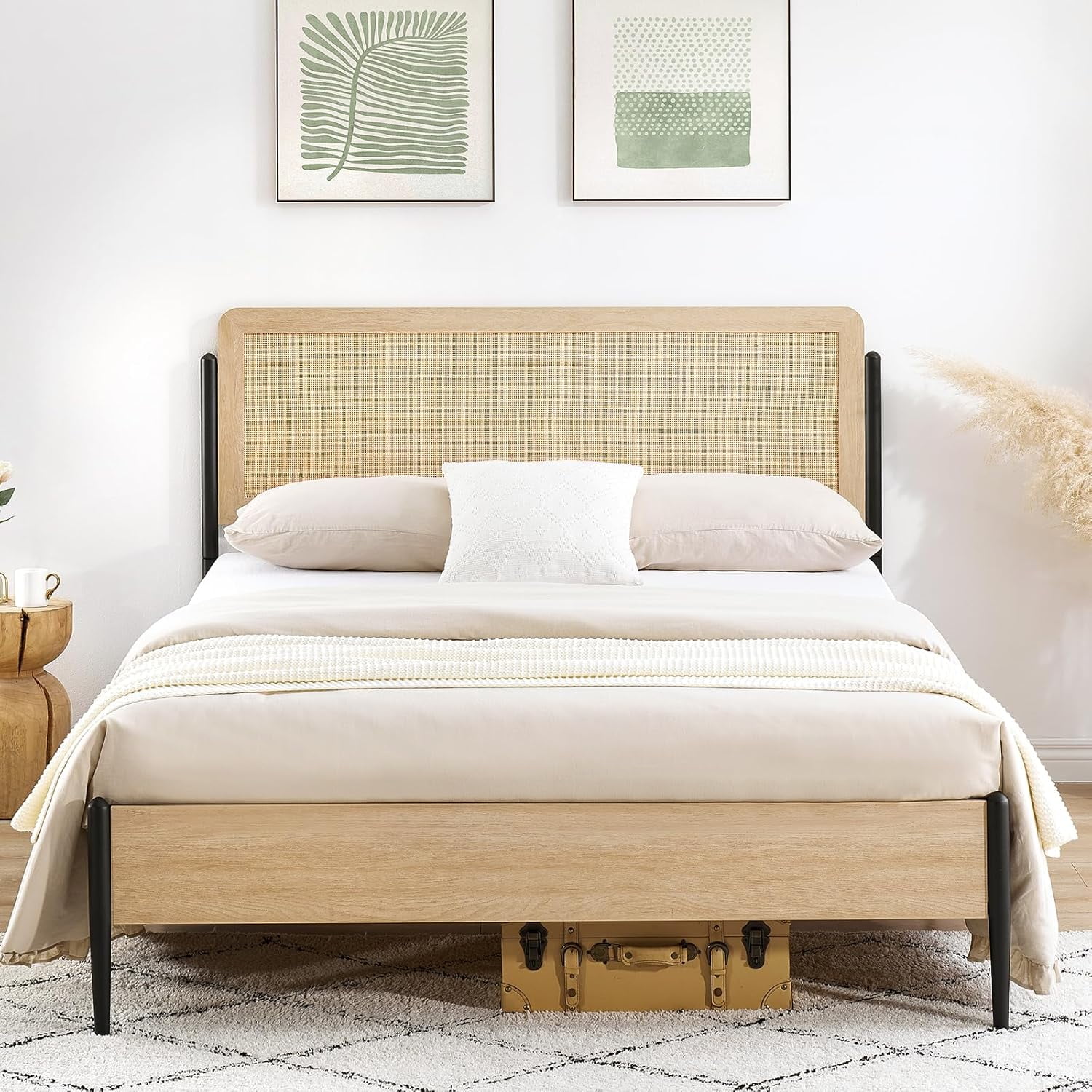 Click here for Pioneerworks Metal Bed Frame With Rattan Headboard... prices