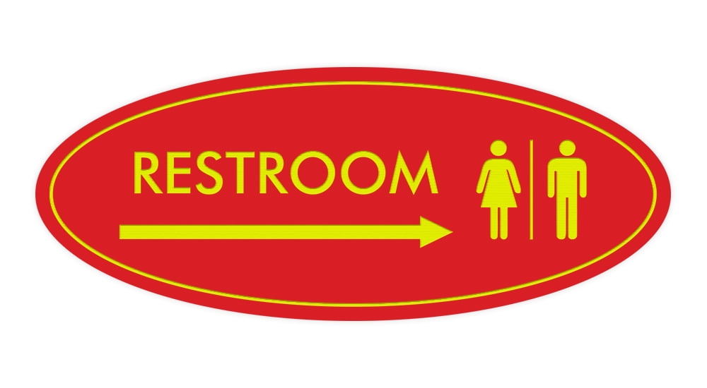 Oval Restroom Right Arrow Sign (Red/Yellow) - Medium 2.75x7" - Walmart.com