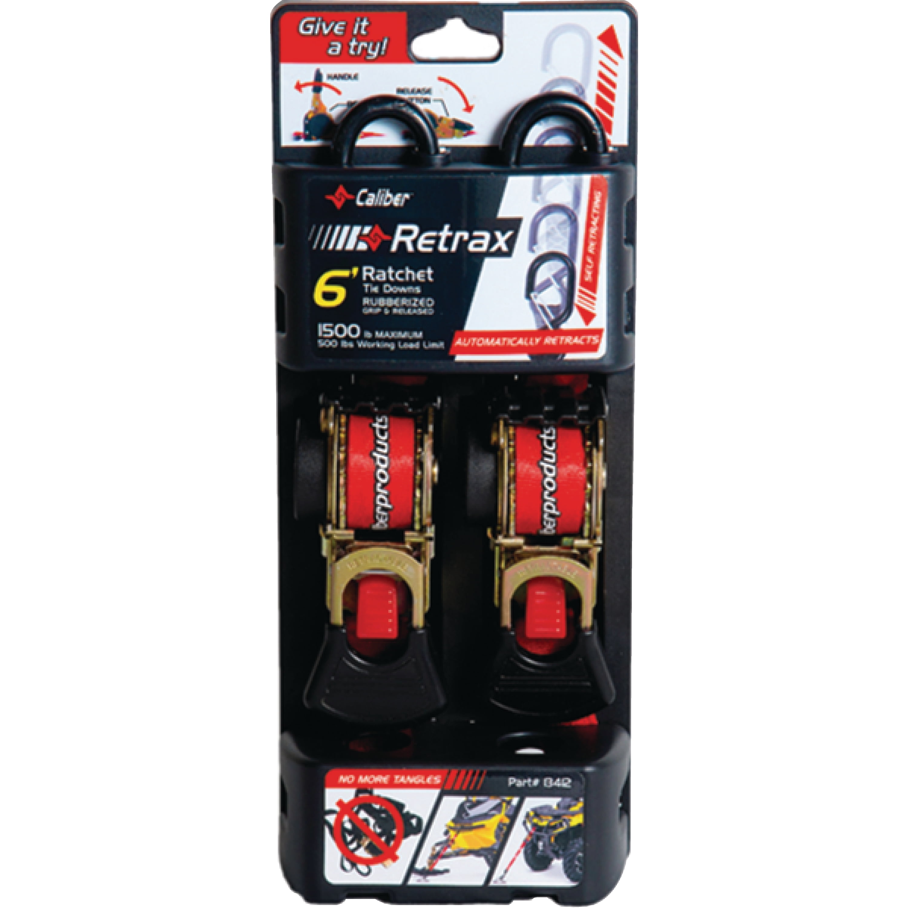 Caliber 13412 Auto Retractable 6' Power Spring Strap with 2" Hook - 1 ...