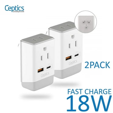 Ceptics World Travel Adapter Kit 2 USB-A, USB-C US Outlets, 20W/QC 18W ...