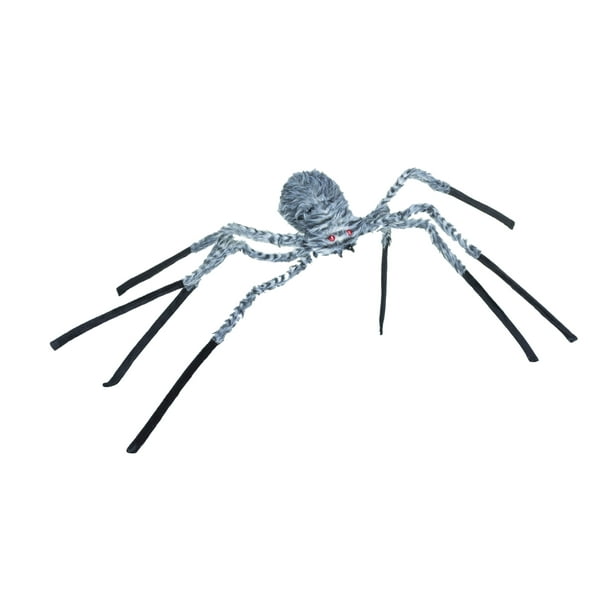 Fun World 30" Fuzzy Spider Halloween 30" Hanging Decoration, Grey Black ...
