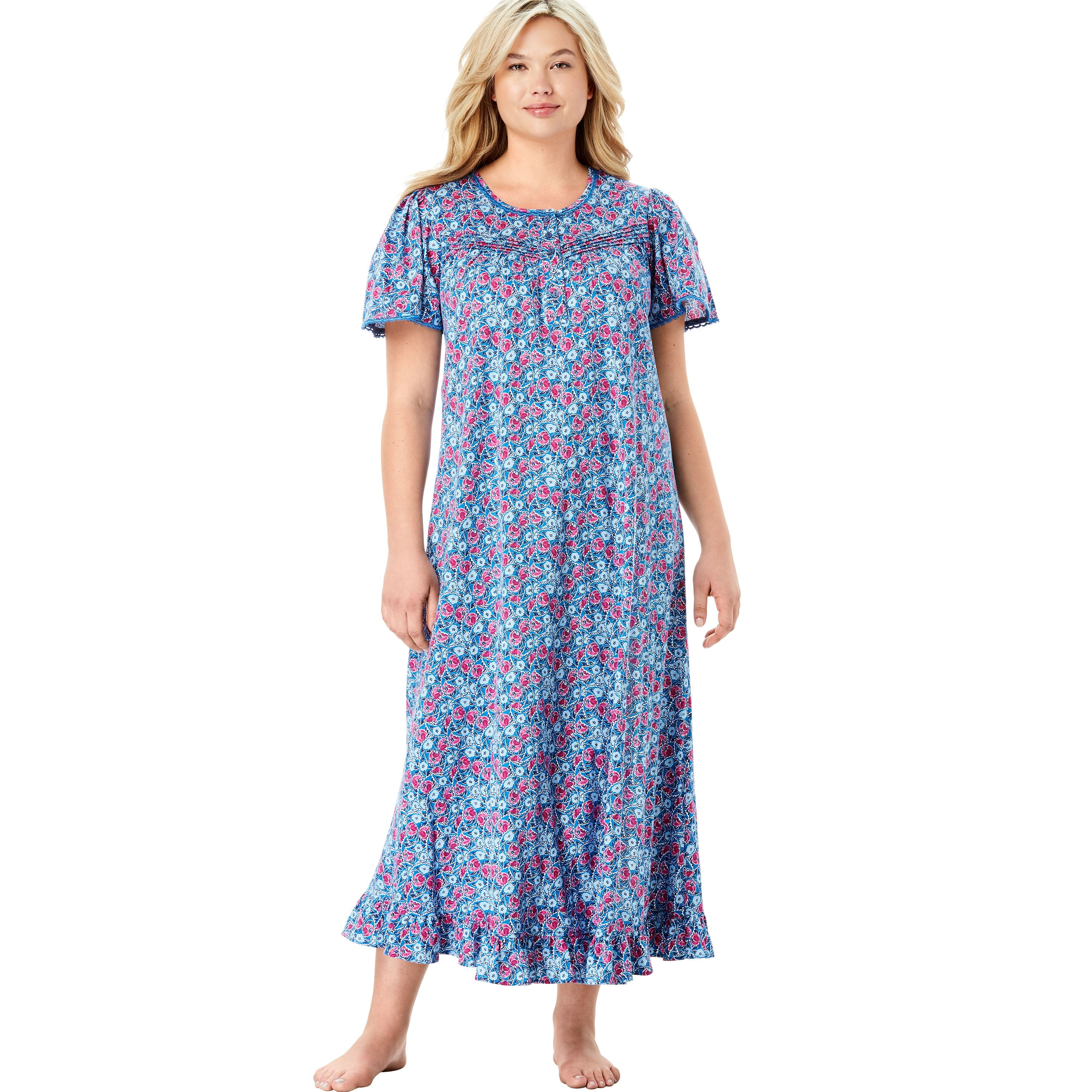 Dreams & Co. Plus Size Long Floral Print Cotton Gown - Walmart.com