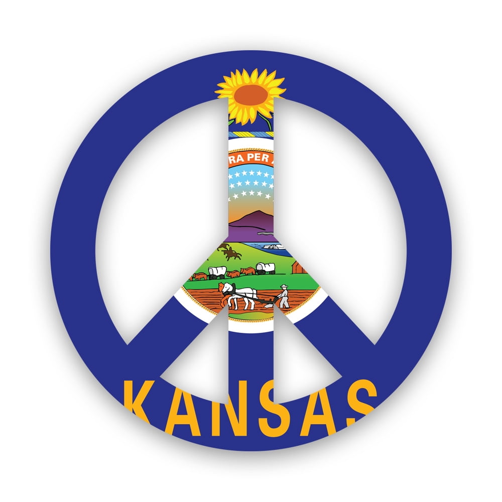 Kansas Flag Peace Symbol Sticker Decal - Self Adhesive Vinyl ...