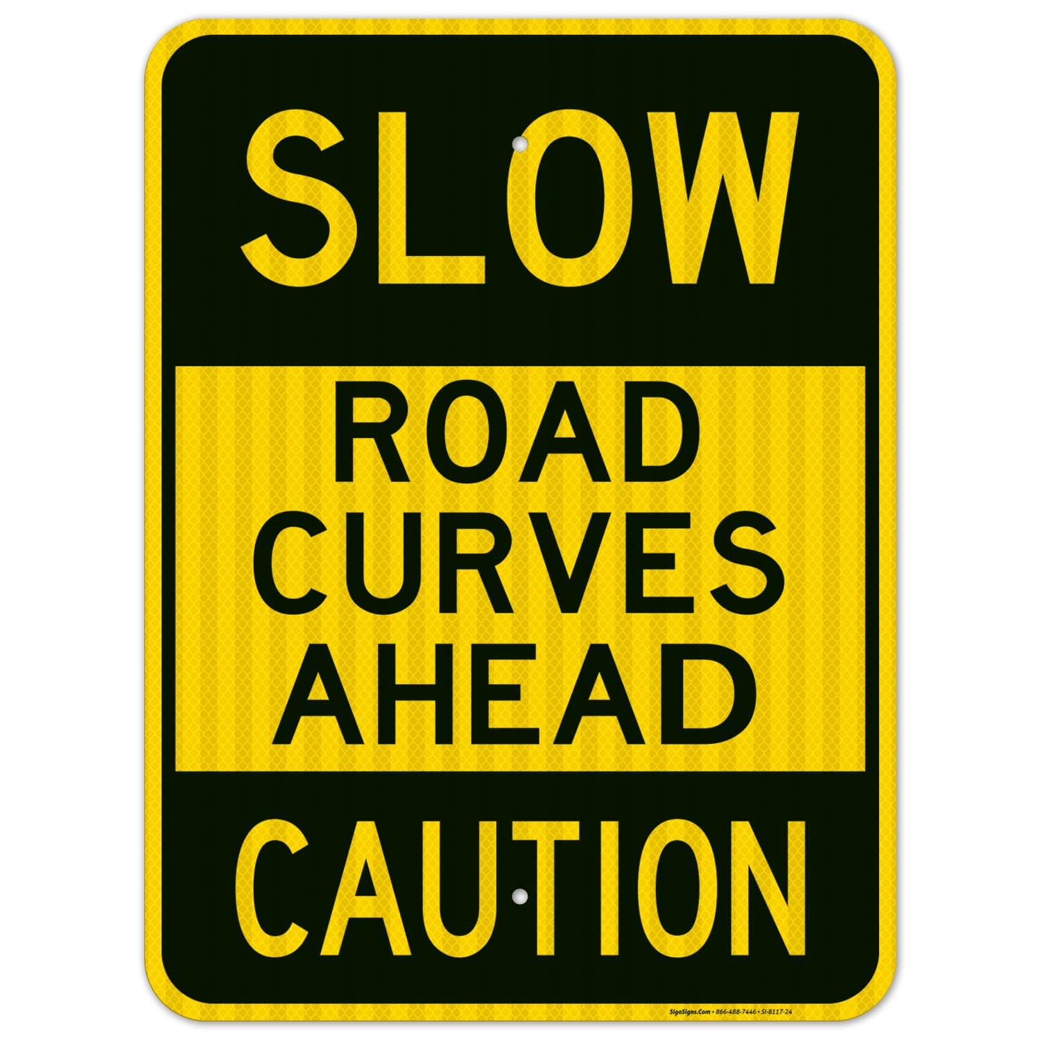 Road Curves Ahead Caution With Slow Symbol Sign, - Walmart.com