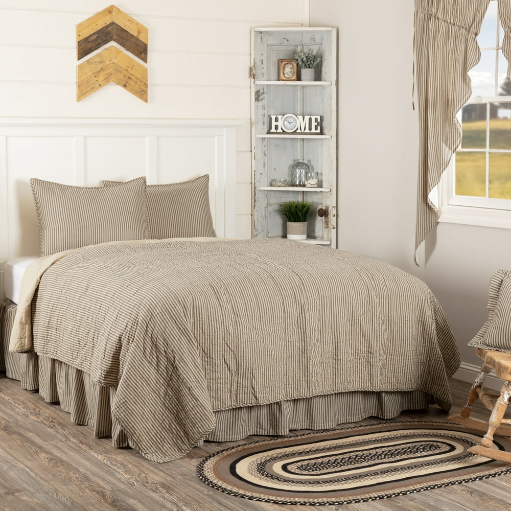 Dark Creme White Farmhouse Bedding Miller Farm Ticking Stripe Cotton