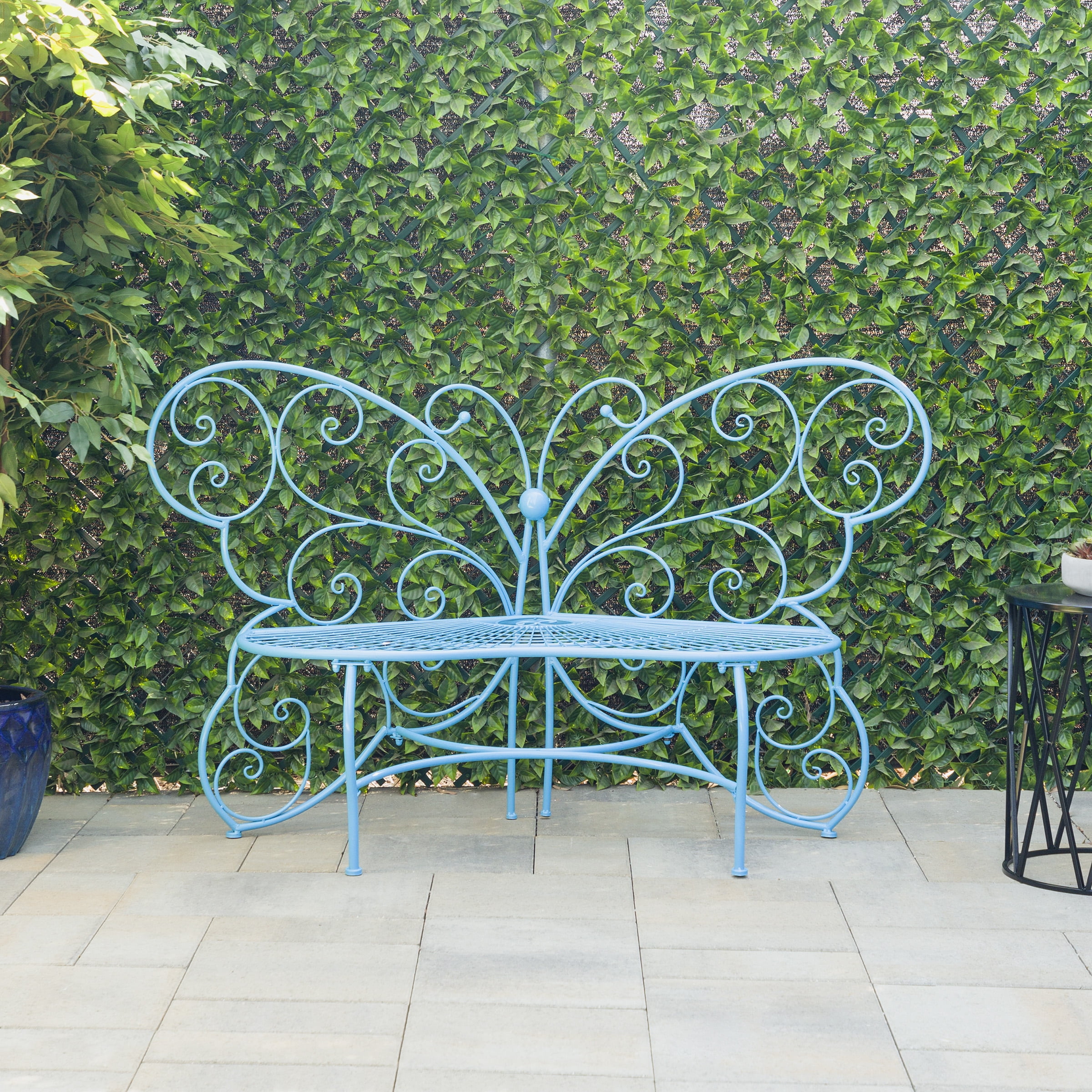 Alpine Corporation Outdoor or Indoor Steel Butterfly Garden Bench, Blue ...
