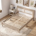 Gymax Full Wood Bed Frame w/Upholstered Headboard Solid Wood Leg Wooden ...