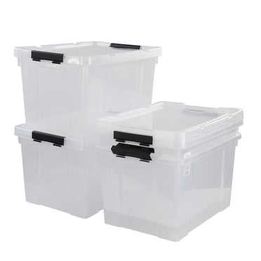 Qskely 4-Pack Foldable Clear Plastic Storage Crate with Handle, 30 L ...