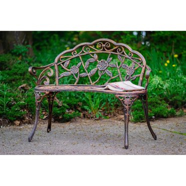 Plow & Hearth Outdoor Cast Metal Yard Grapevine Garden Bench in Powder ...
