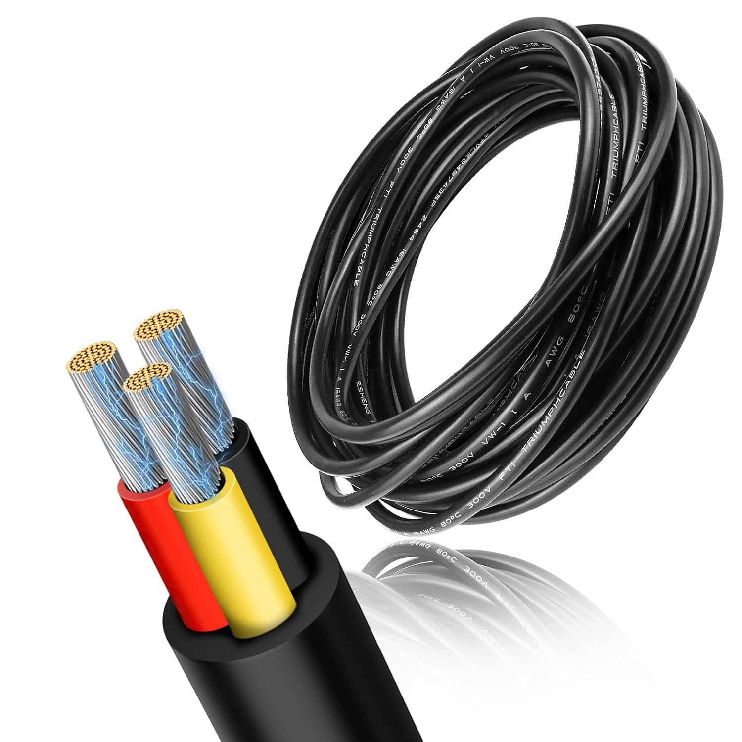 SHIQI-14 Gauge 3 Conductor Electrical Wire, 49.2FT Low Voltage 14/3 ...