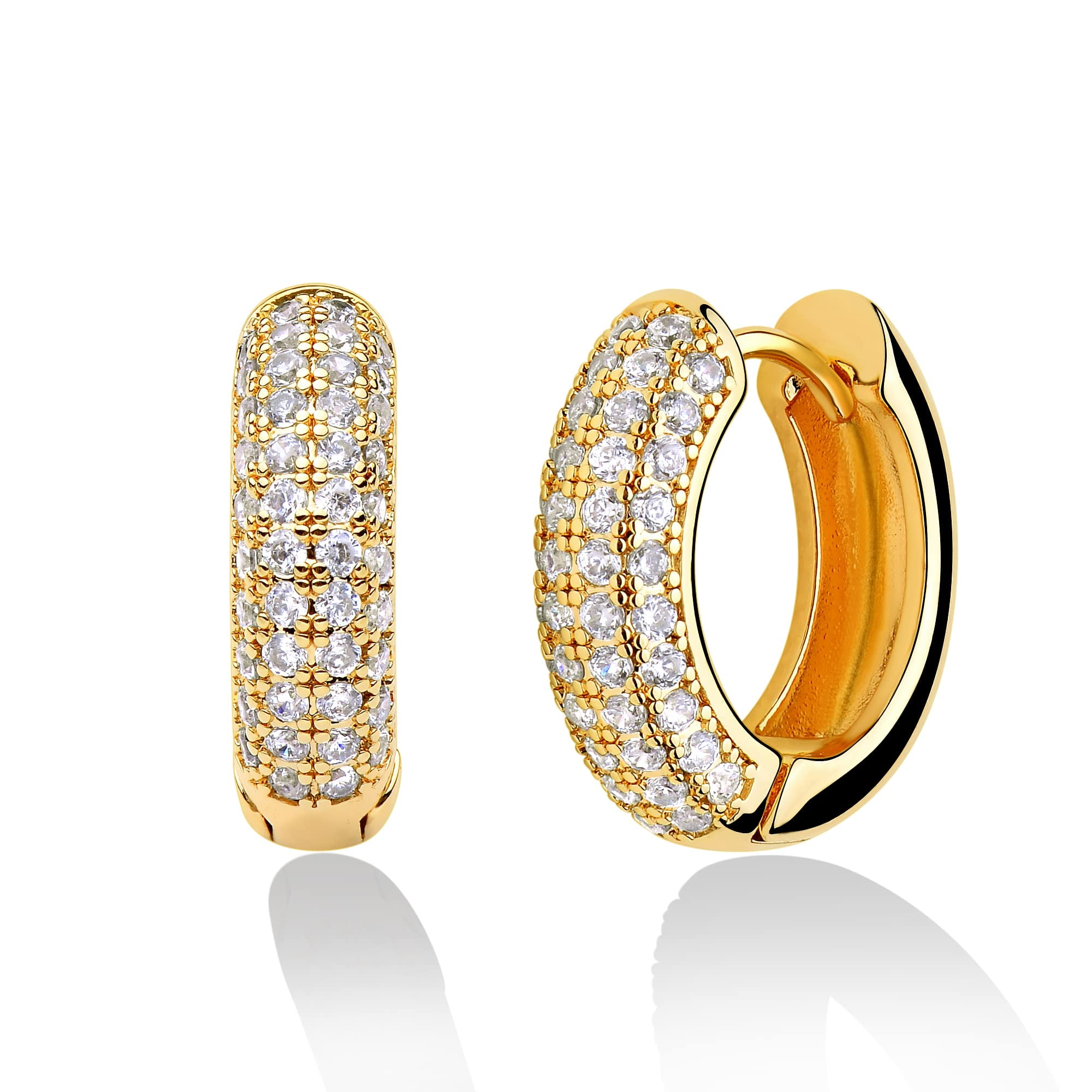 Valloey Rover 14K Plated Gold Personalized Cubic Zirconia Huggie Hoops ...