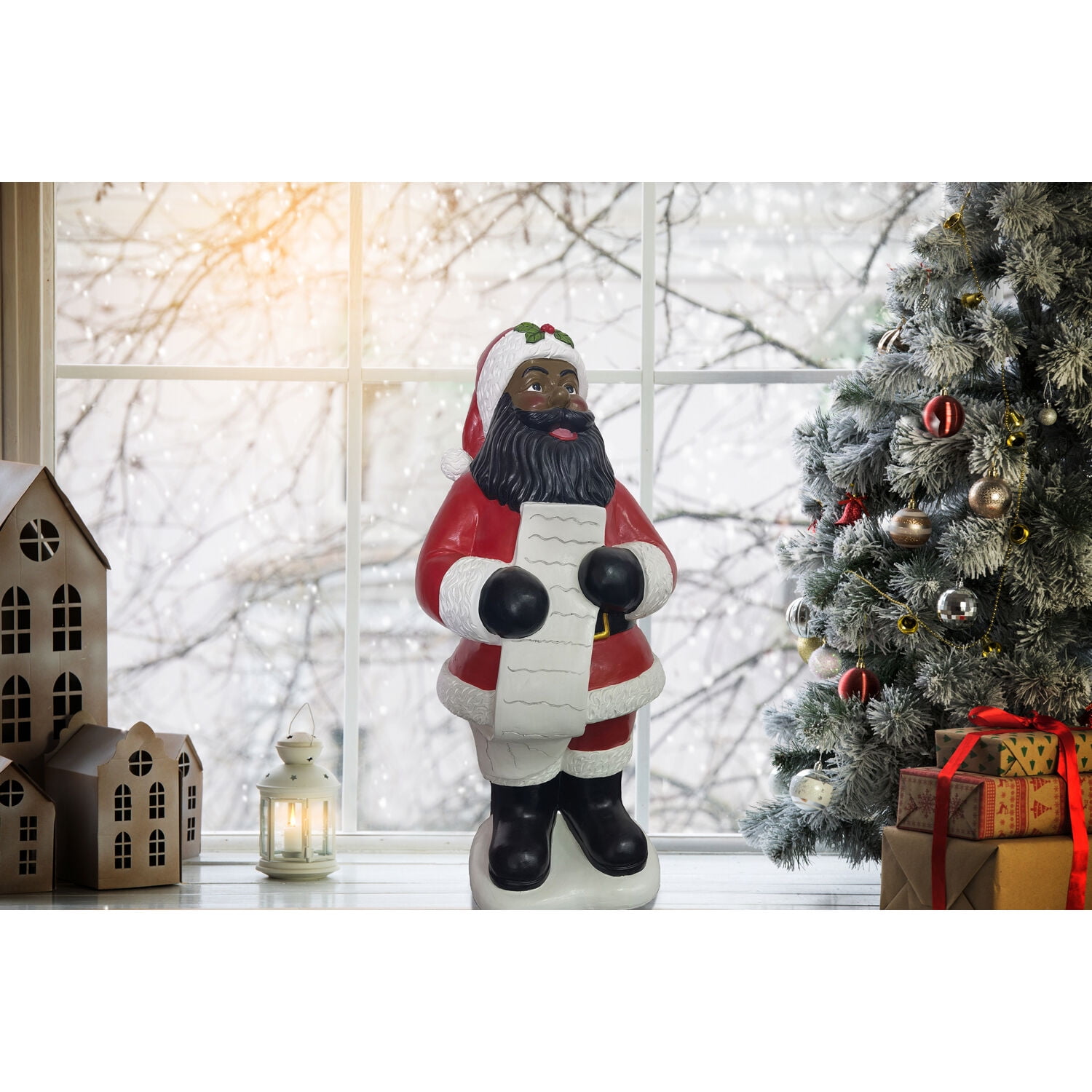 Buy Christmas Time African American Santa Claus Resin Figurine Standing ...